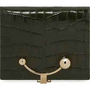 Strathberry Crescent Croc Embossed Patent Leather Bifold Wallet Forest