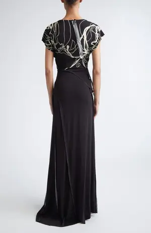 JASON WU Scribble Floral Print Jersey Gown
