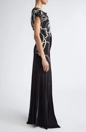 JASON WU Scribble Floral Print Jersey Gown