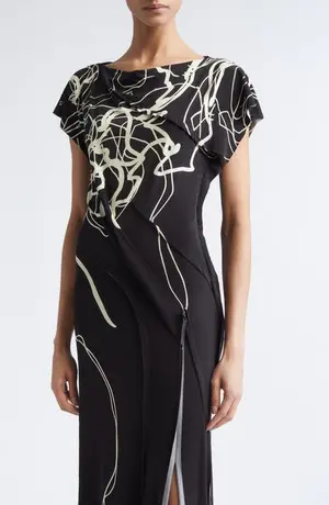 JASON WU Scribble Floral Print Jersey Gown