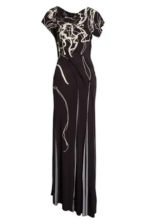 JASON WU Scribble Floral Print Jersey Gown