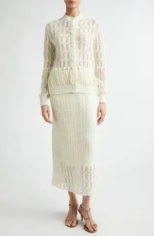 JIL SANDER Cotton Pointelle Midi Skirt - Eggshell