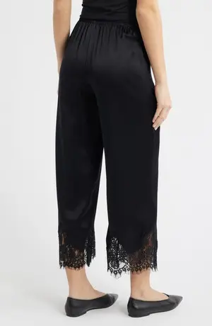 REFORMATION Carolina Silk Lace Hem Pant - Black