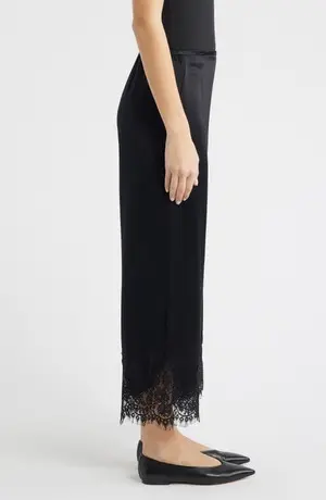 REFORMATION Carolina Silk Lace Hem Pant - Black