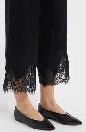 REFORMATION Carolina Silk Lace Hem Pant - Black