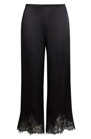 REFORMATION Carolina Silk Lace Hem Pant - Black