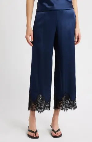 Women's Navy Silk Pants
