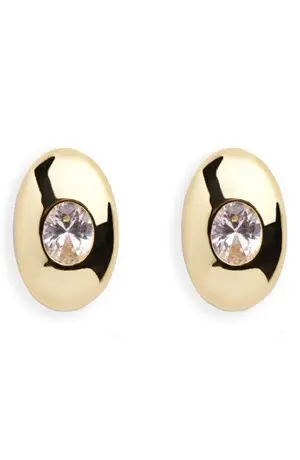 Argento Vivo Dome Oval Zirconia Stud Earrings - Gold