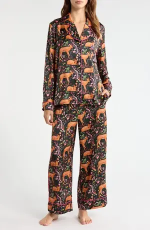 KAREN MABON Flora & Fawns Long Sleeve Pajamas - Black