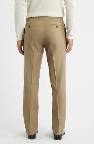 Berle Flat Front Super 120s Wool Dress Pants - Dark Tan