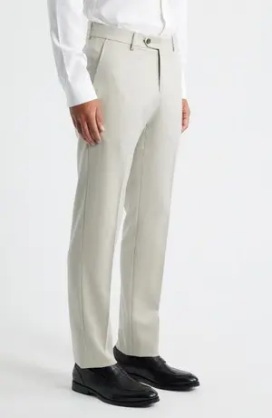 Berle Flat Front Worsted Wool Gabardine Trousers - Stone