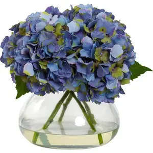 NEARLY NATURAL Large Blooming Hydrangea With Vase - Blue