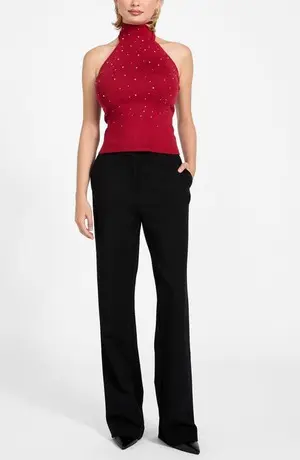 Guess Minara Rhinestone Turtleneck Halter Sweater - Red