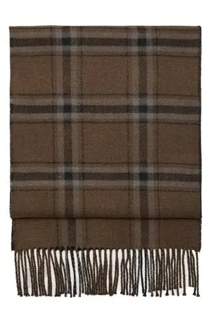 Mango Check Fringe Scarf - Khaki Green