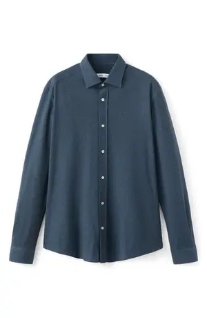 Mango Slim Fit Cotton Piqué Button-up Shirt - Blue
