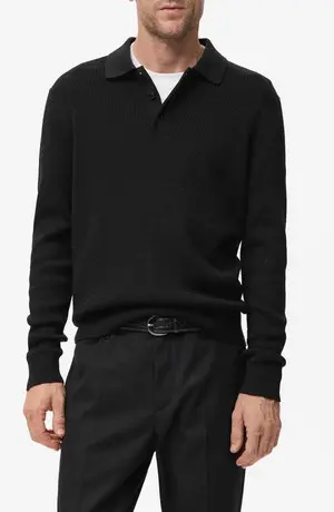 Mango Texture Long Sleeve Polo