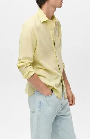 Mango Linen & Cotton Blend Button-up Shirt - Neon Yellow