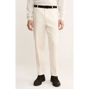 Mango Regular Fit Pleated Stretch Cotton Trousers - Ivory White