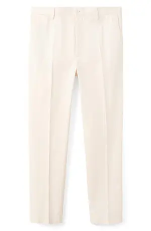 Mango Regular Fit Pleated Stretch Cotton Trousers - Ivory White
