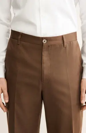 Mango Regular Fit Pleated Stretch Cotton Trousers