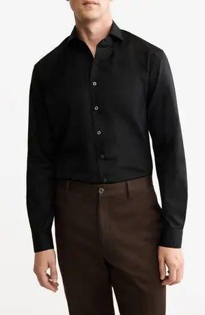 Mango Regular Fit Cotton Button-up Shirt - Black