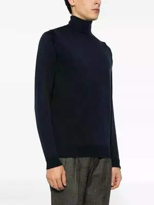 John Smedley Merino Wool Roll-neck Jumper - Blue