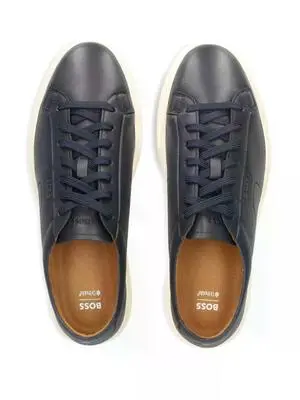 BOSS Low-top Leather Trainers With Embossed Logo - Blue