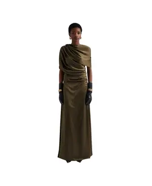 MALINA Cassia Draped Fitted Maxi Dress - Olive