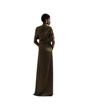 MALINA Cassia Draped Fitted Maxi Dress - Olive