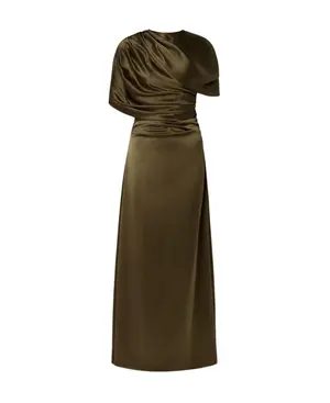 MALINA Cassia Draped Fitted Maxi Dress - Olive