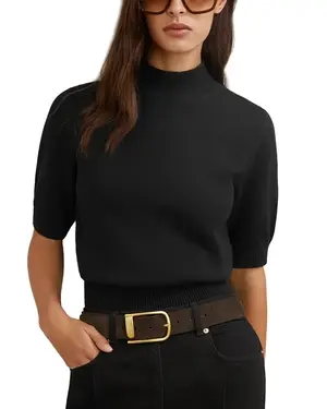 REISS Aria Funnel Neck Sweater - Black