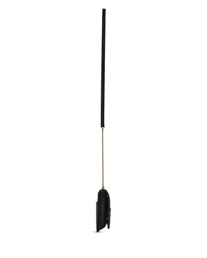 Saint Laurent Cassandre Phone Holder In Shiny Crocodile-embossed Leather - Black