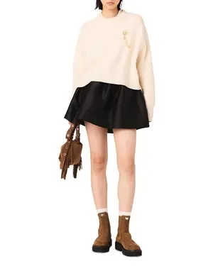 Maje Wool & Cashmere Boxy Sweater - Ecru