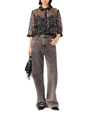 Maje Sequinned Tulle Shirt