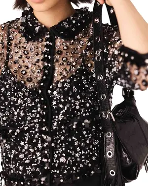 Maje Sequinned Tulle Shirt