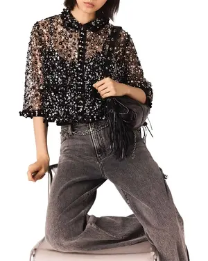 Maje Sequinned Tulle Shirt