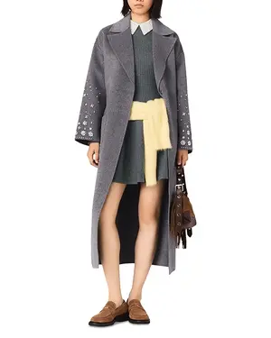 Maje Rhinestone Embellished Double Faced Coat