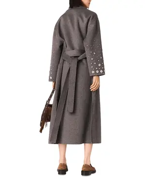 Maje Rhinestone Embellished Double Faced Coat