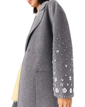 Maje Rhinestone Embellished Double Faced Coat
