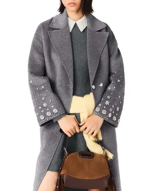 Maje Rhinestone Embellished Double Faced Coat