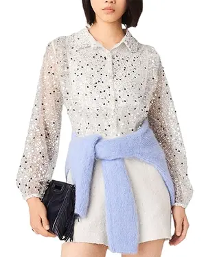 Maje Collared Tweed Romper - Ecru
