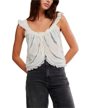 Free People Mabel Lace Trimmed Tank - White Combo