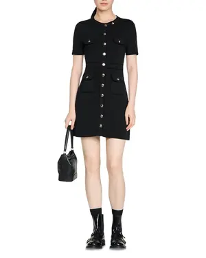 Sandro Sis Button Up Knit Mini Dress