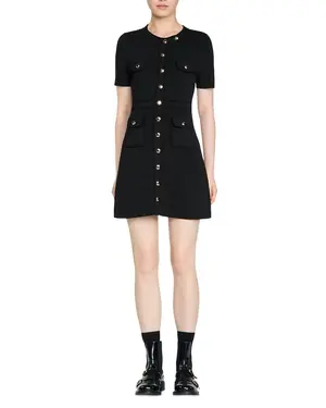 Sandro Sis Button Up Knit Mini Dress