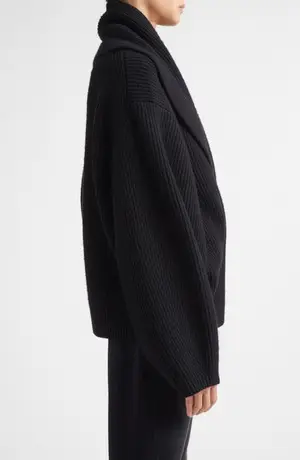 TOTEME Shawl Collar Wool Rib Cardigan - Black