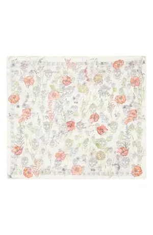 Alexander McQueen Spider Floral Silk Twill Chiffon Scarf - Ivory/medium Grey