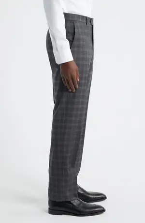 Berle Narrow Plaid Wool Dress Pants - Medium Grey