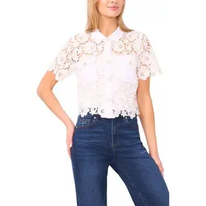 CECE DUPRAZ Floral Lace Button-up Shirt - Ultra White