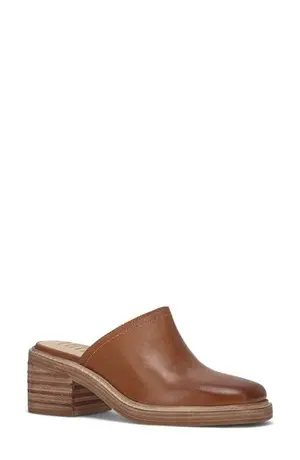 Frye Leather Mule With Stacked Heel - Saddle