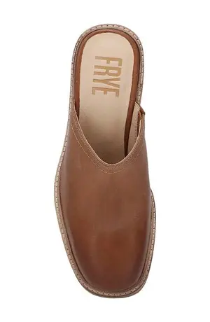 Frye Leather Mule With Stacked Heel - Saddle